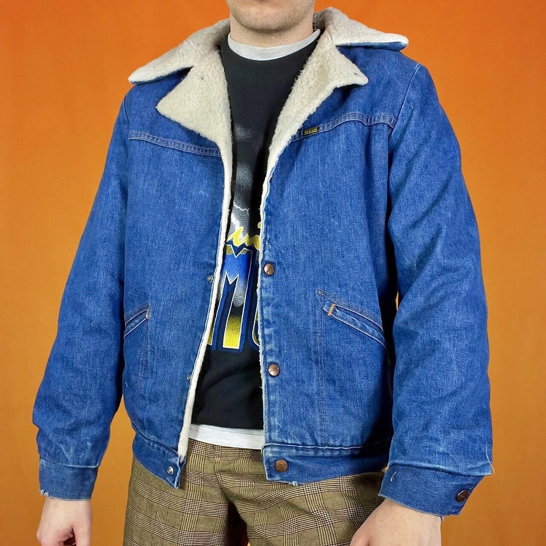 Vintage Maverick Denim Jean Sherpa Ranch Coat Fur Fleece Pile Shearling ...