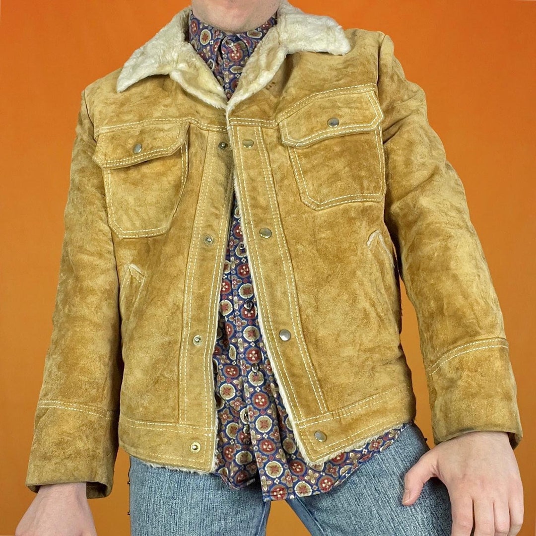 Vintage Suede Leather Ranch Jacket Western Sherpa Fur Fleece Pile Lined ...