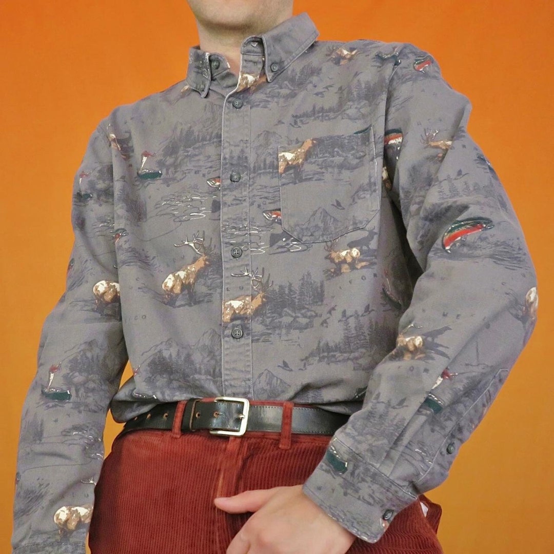 Vintage Hunting Cotton Shirt Deer Fishing Woodland Outdoors Graphic ...