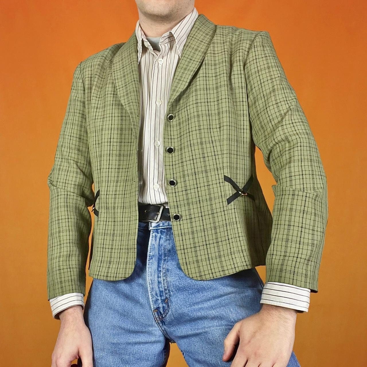 Vintage Retro Check Blazer Jacket Tartan Plaid Pattern Funky Button up ...