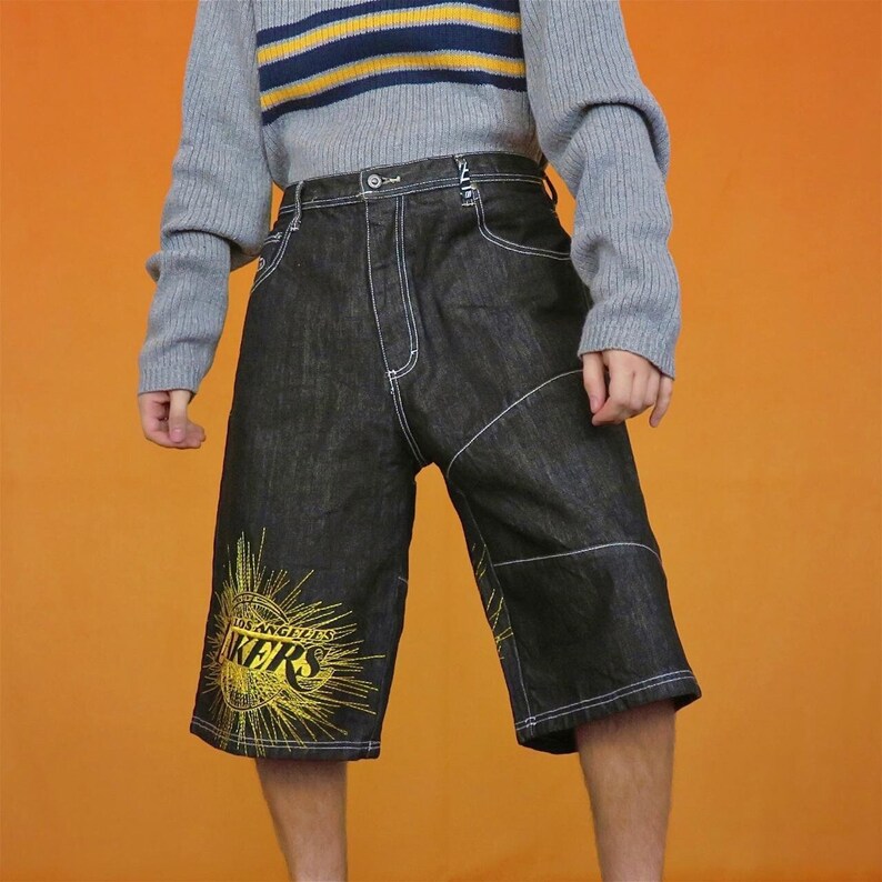 Vintage NBA Los Angeles Lakers Jorts Shorts UNK DENIM Baggy Basketball ...