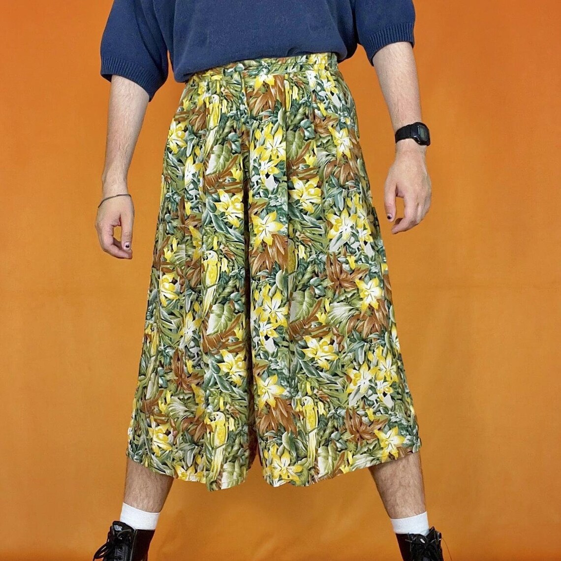 Vintage Floral Pattern Culottes Shorts Cropped Trousers Funky Retro ...
