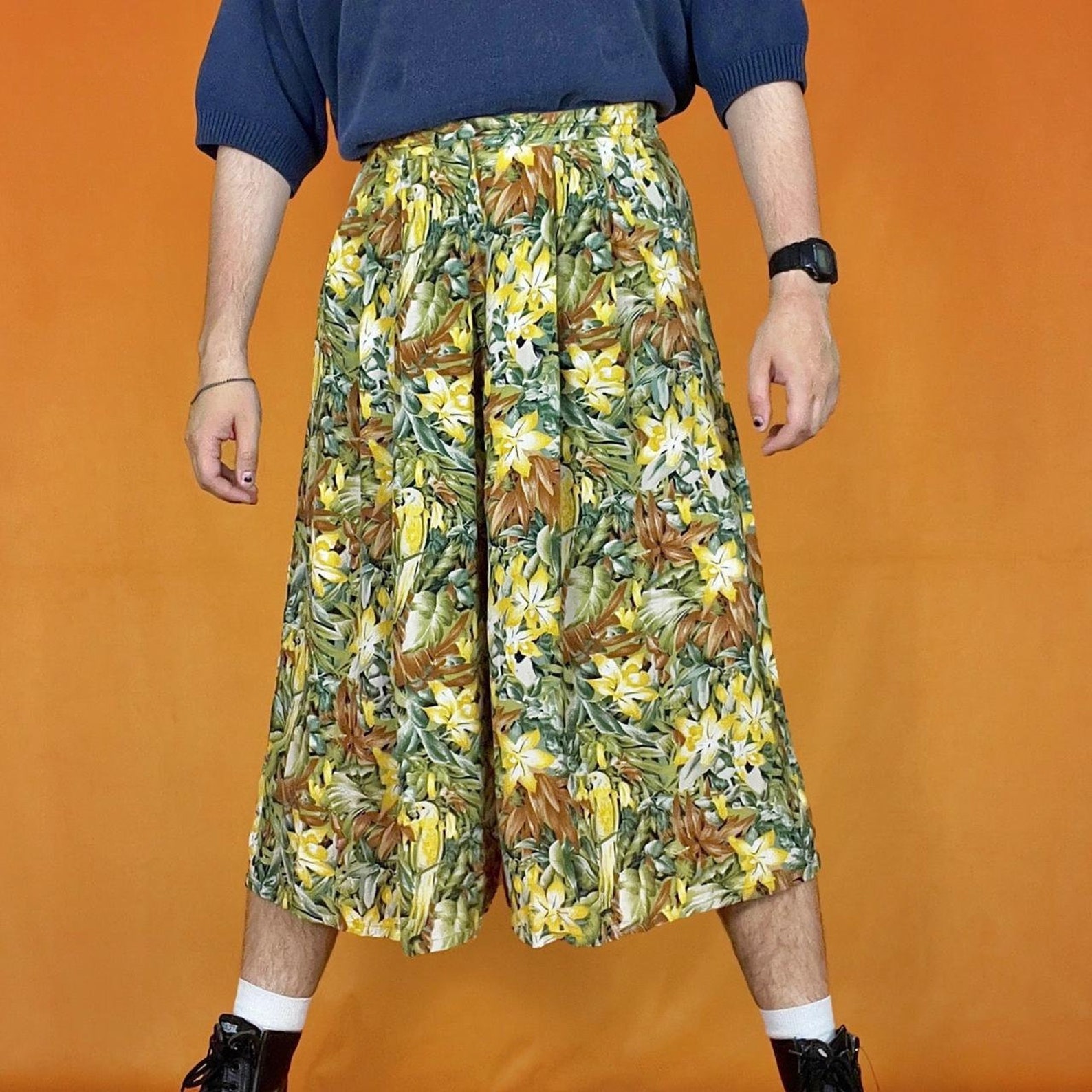 Vintage Floral Pattern Culottes Shorts Cropped Trousers Funky Retro ...