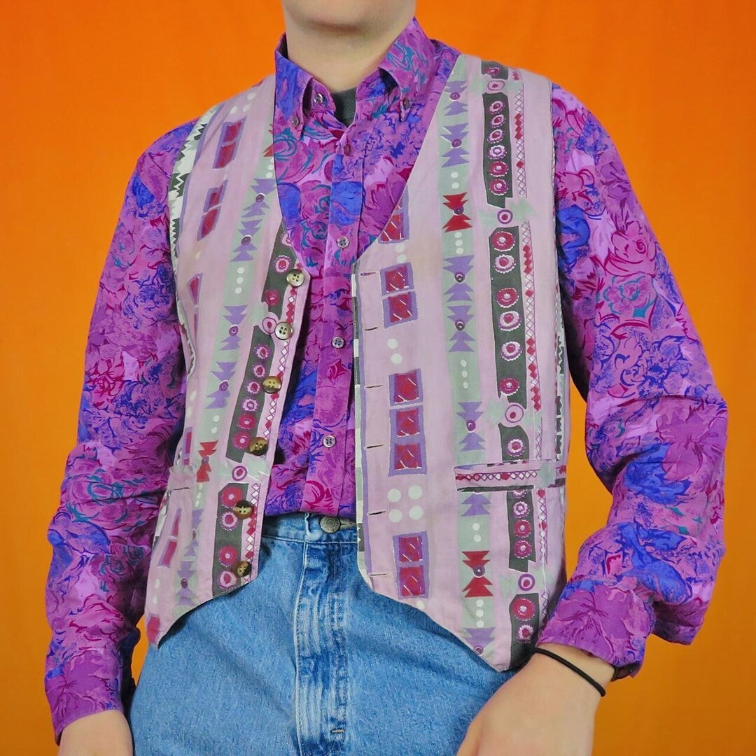 Vintage Funky Aztec Waistcoat Retro Abstract Geometric Pattern V-neck ...