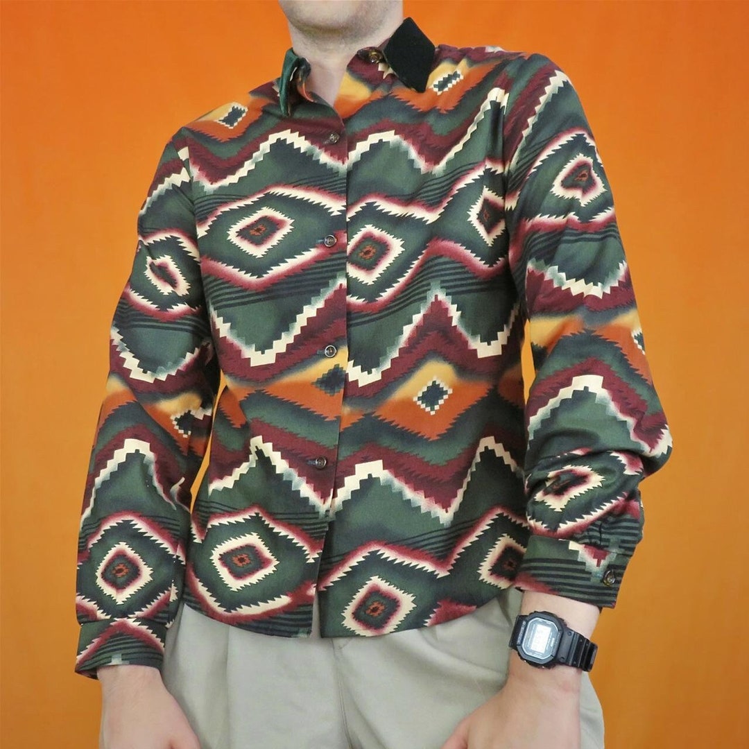 Vintage Funky Aztec Shirt Southwestern Geometric Retro Abstract Pattern ...
