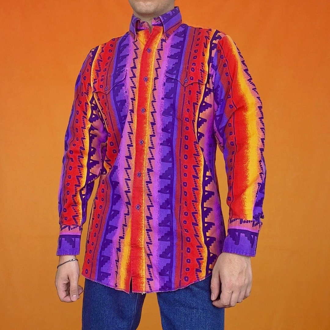 Vintage Panhandle Slim Aztec Western Shirt American Cowboy Striped ...