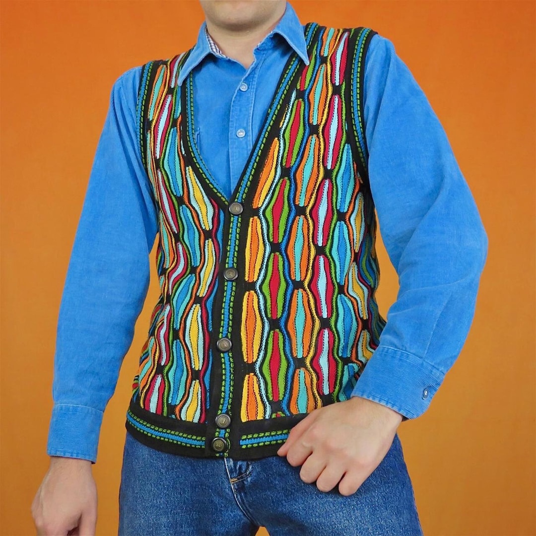 Vintage Coogi Style 3D Geometric Textured Vest Cardigan Waistcoat Old ...