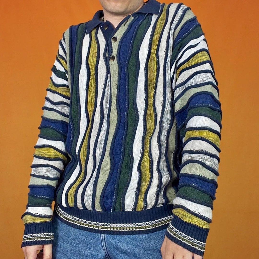 Vintage Coogi Style 3D Striped Geometric Sweater Textured Cosby Funky ...