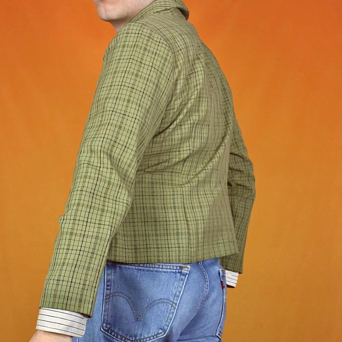 Vintage Retro Check Blazer Jacket Tartan Plaid Pattern Funky Button up ...