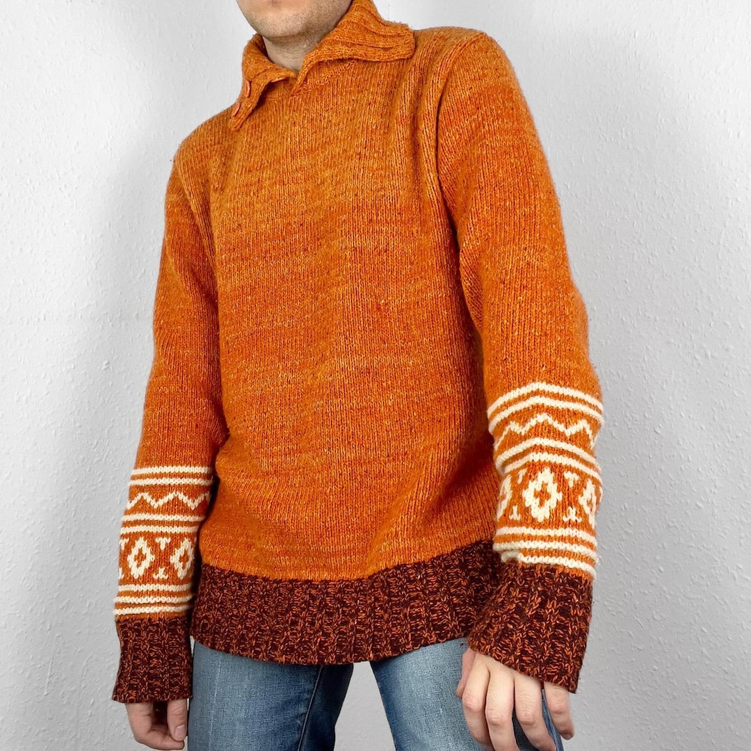 Vintage Retro Chunky Knit Sweater Aztec Southwestern Geometric Tribal ...