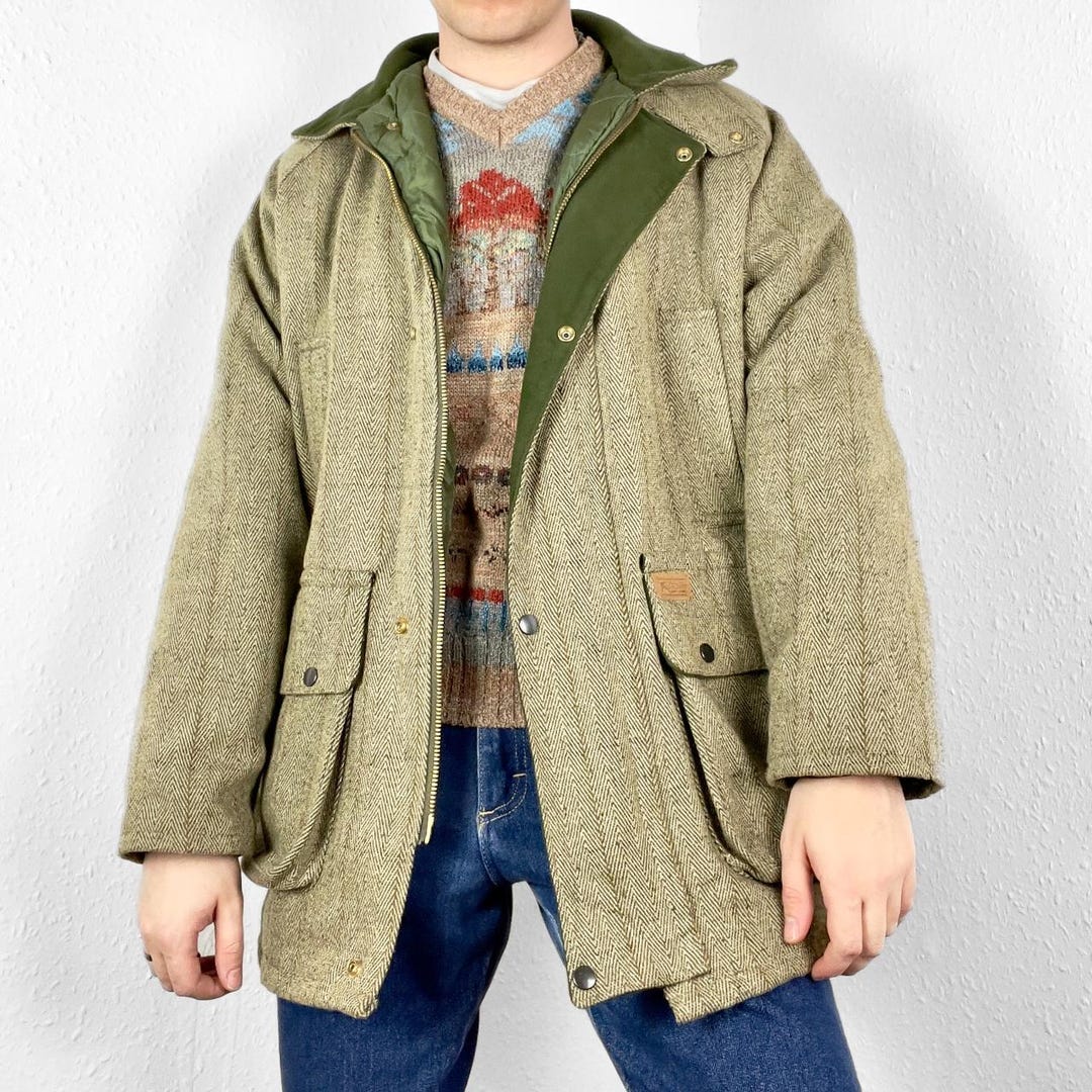 Vintage Openair Tweed Wool Hunting Coat British Barn Field Overcoat ...