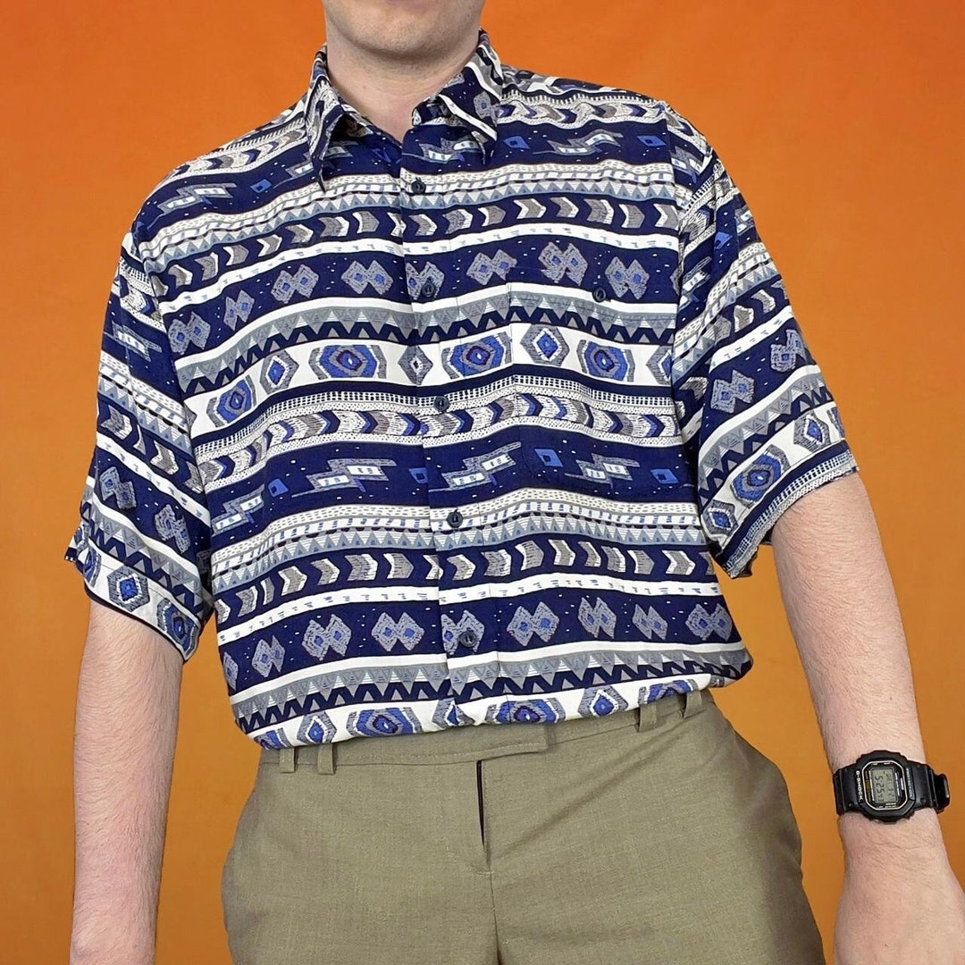 Vintage Funky Aztec Pattern Shirt Retro Striped Geometric Abstract ...