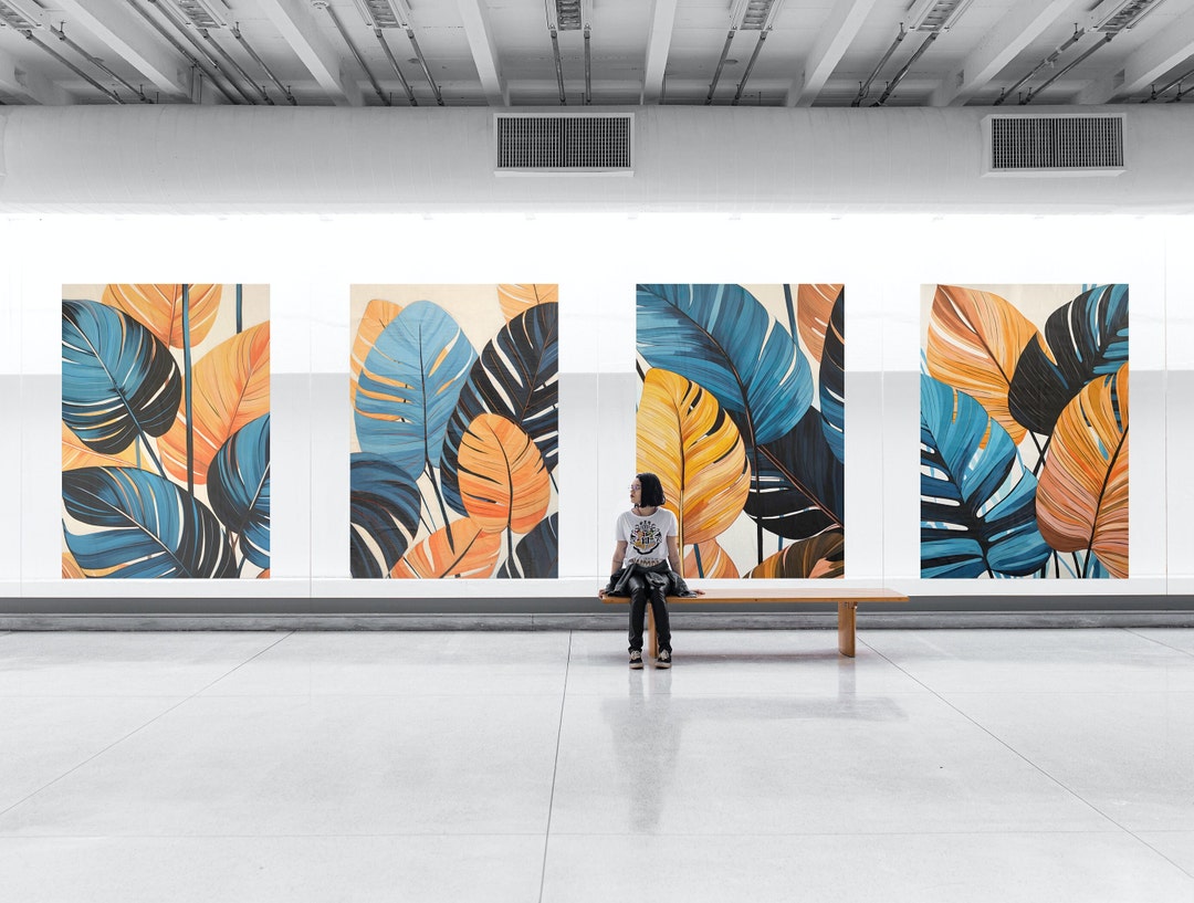 Set of 4 Botanical Abstract Plant Leaves in Beige and Black - Etsy