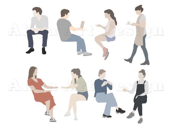Flat Vector People Illustration Sitting Café Restaurant - Etsy