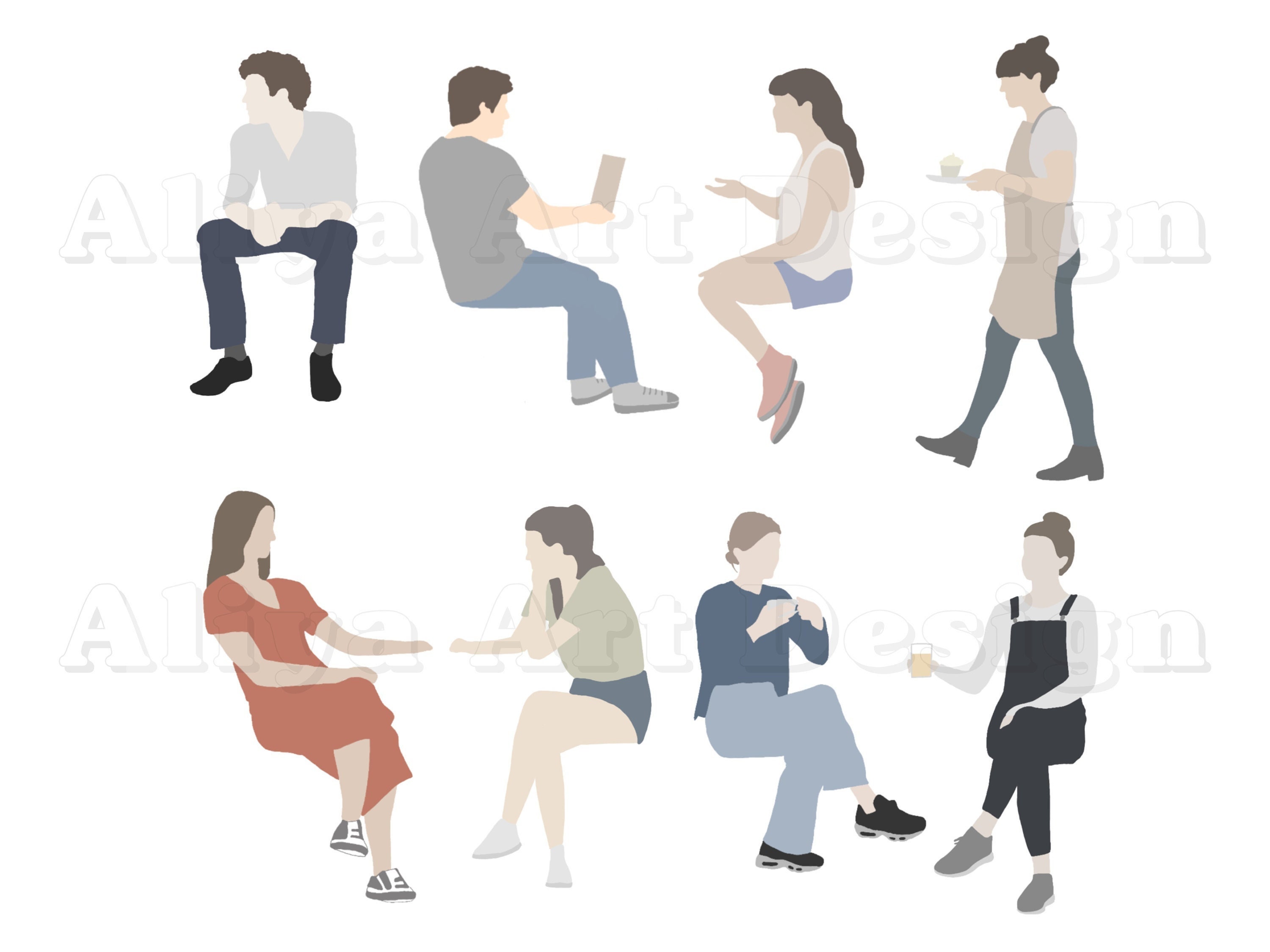 Flat Vector People Illustration Sitting Cafe Restaurant Vector ...