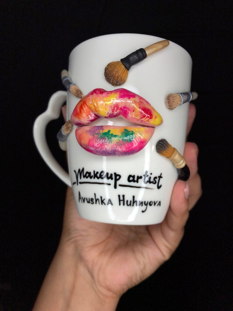 Custom 3d Mug for A Makeup Artist Handmade Polymer Clay Mug - Etsy