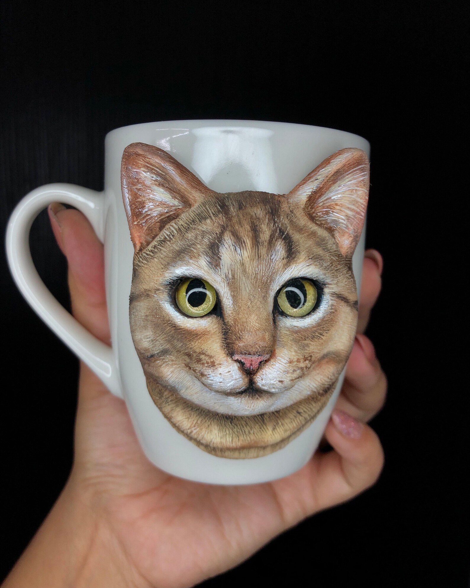 Custom Cat Mug Handmade 3d Polymer Clay Cat Mug 3d Cat - Etsy