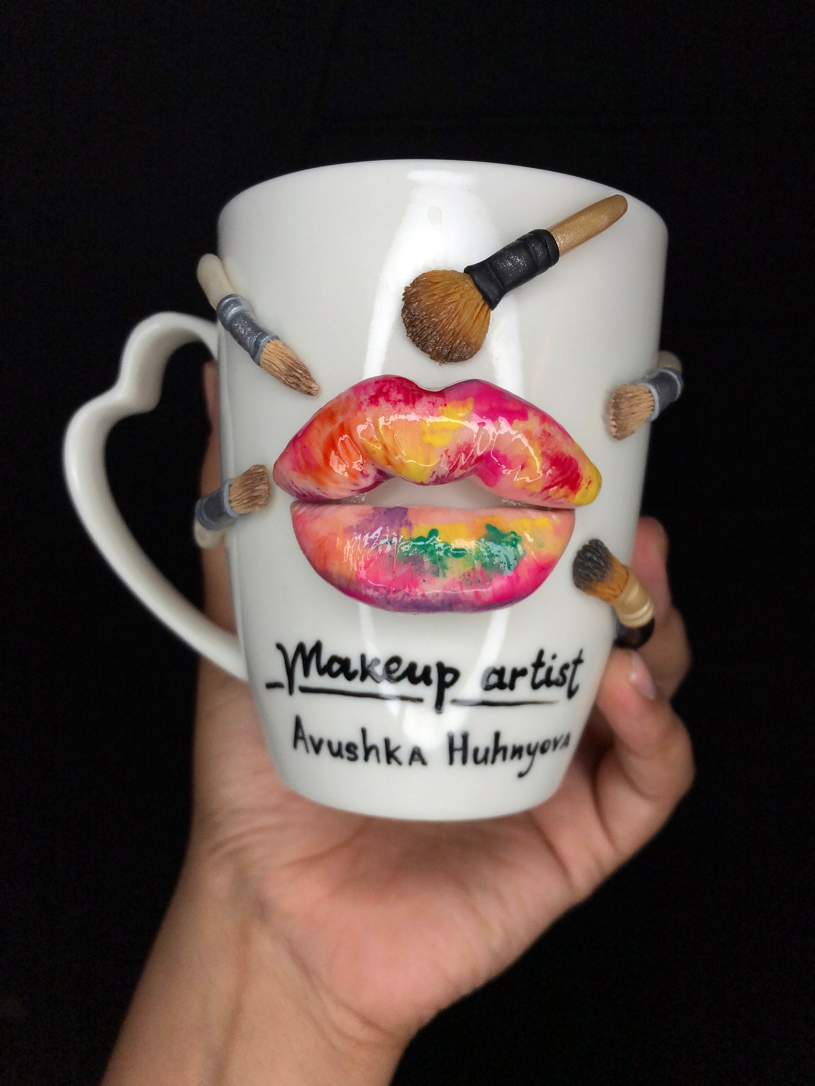 Custom 3d Mug for A Makeup Artist Handmade Polymer Clay Mug - Etsy