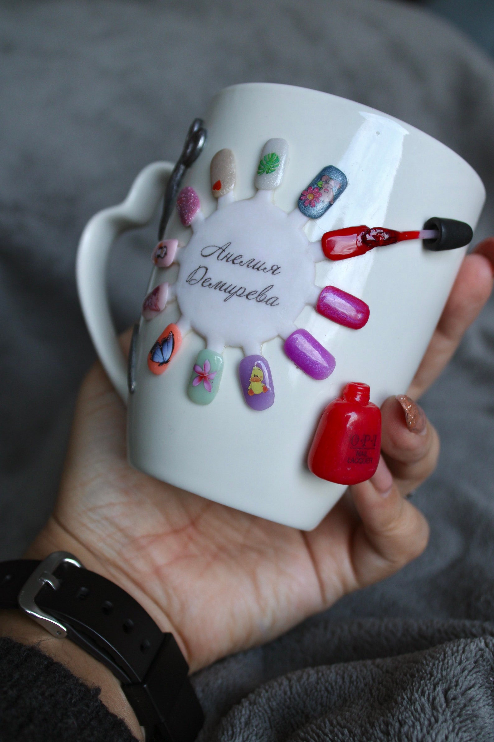 Custom Nail Artist Mug - Nail Artist Gift - Handmade Polymer Clay Mug ...
