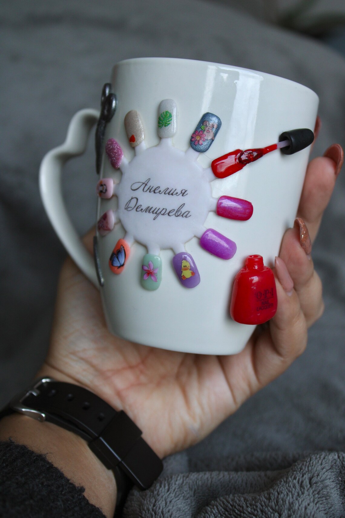 Custom Nail Artist Mug - Nail Artist Gift - Handmade Polymer Clay Mug ...