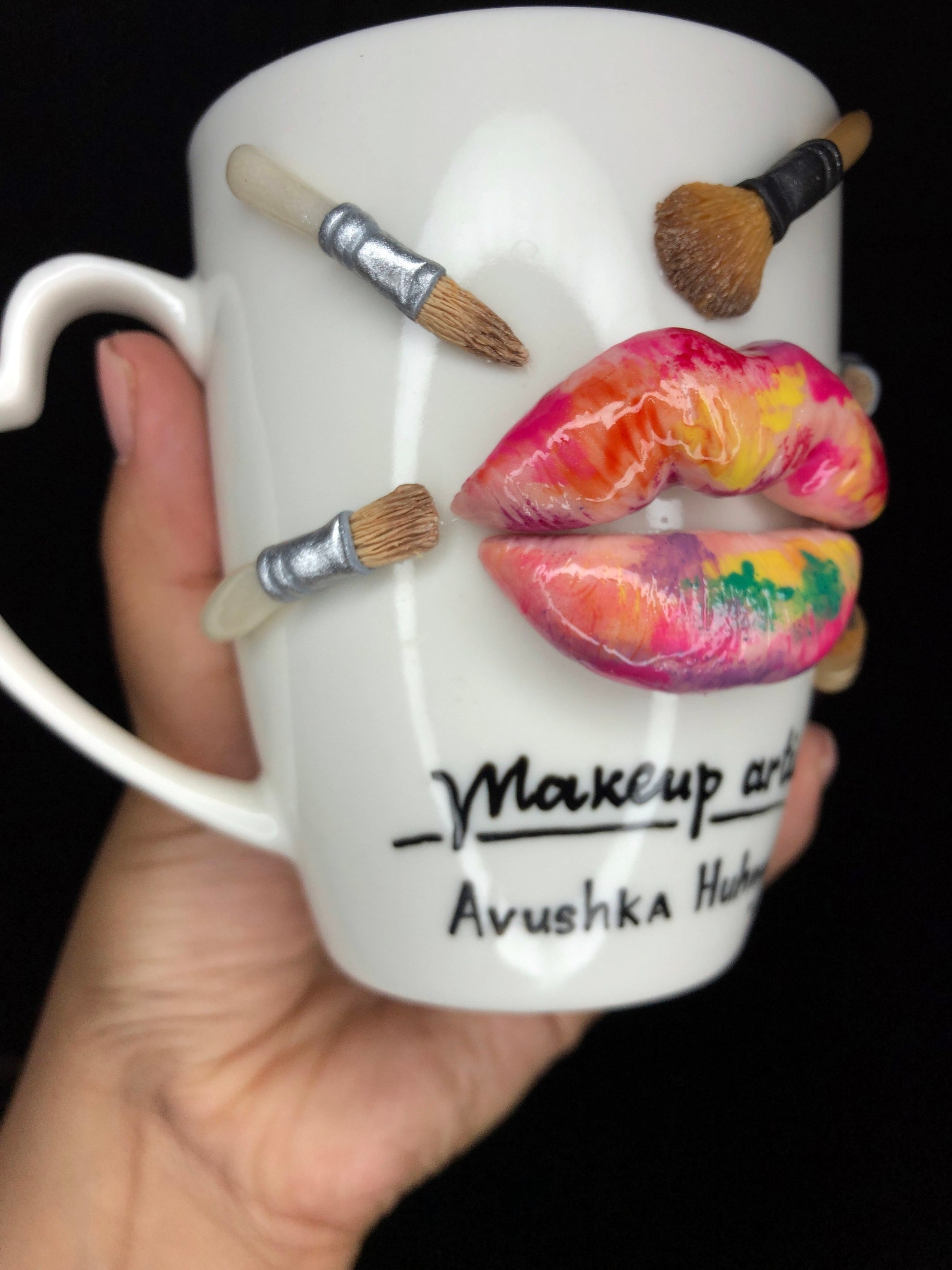 Custom 3d Mug for A Makeup Artist Handmade Polymer Clay Mug - Etsy