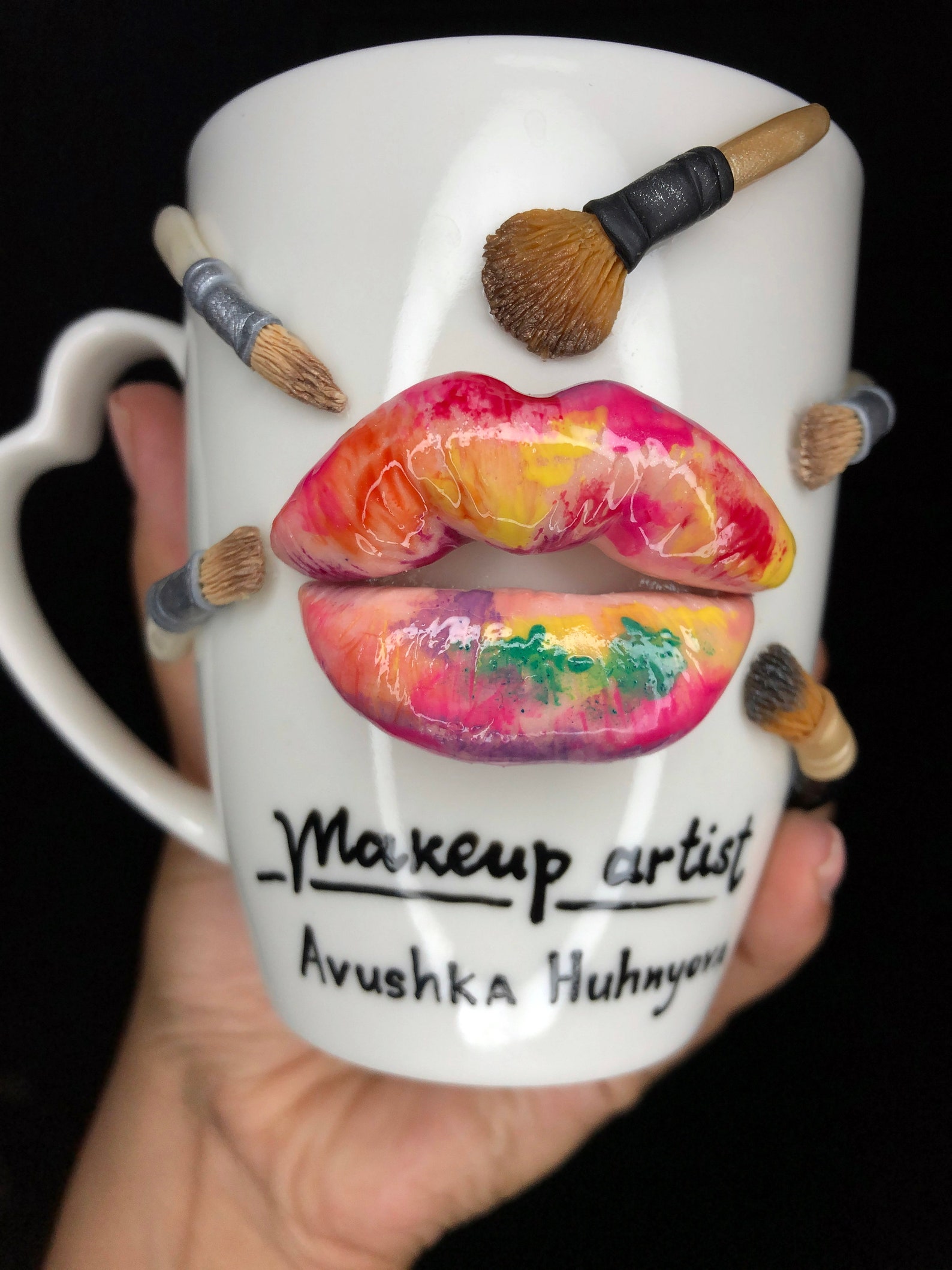 Custom 3d Mug for A Makeup Artist Handmade Polymer Clay Mug - Etsy
