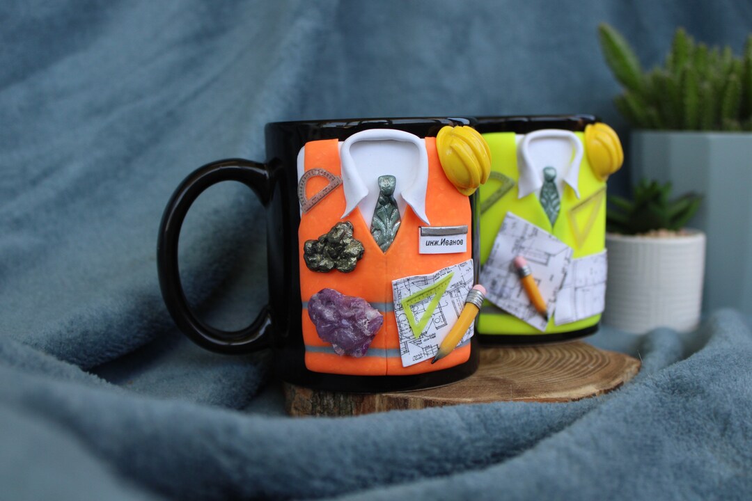 3D Custom Engineer Mug - Mining Engineer Gift - Handmade Polymer Clay ...