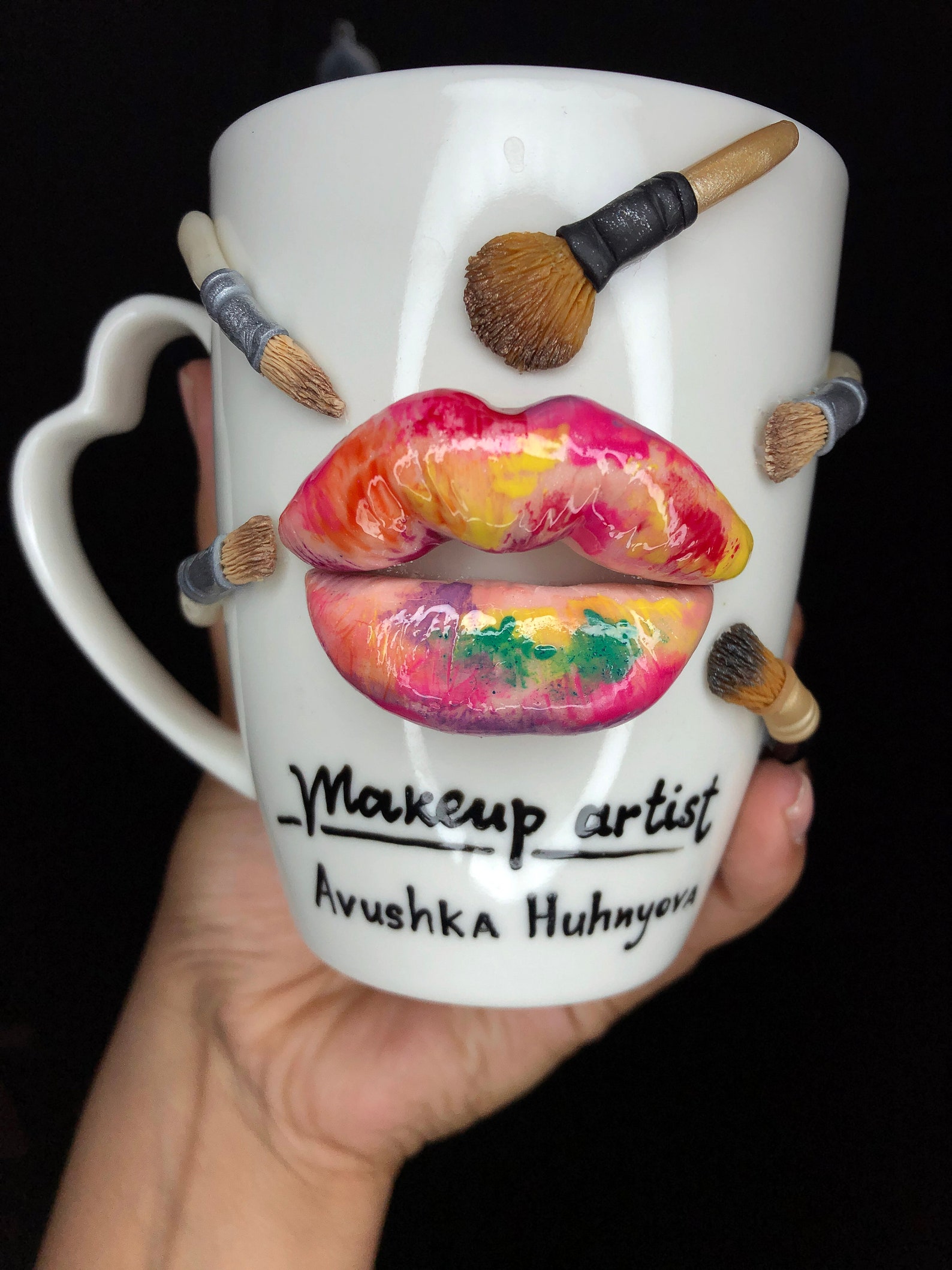 Custom 3d Mug for A Makeup Artist Handmade Polymer Clay Mug - Etsy