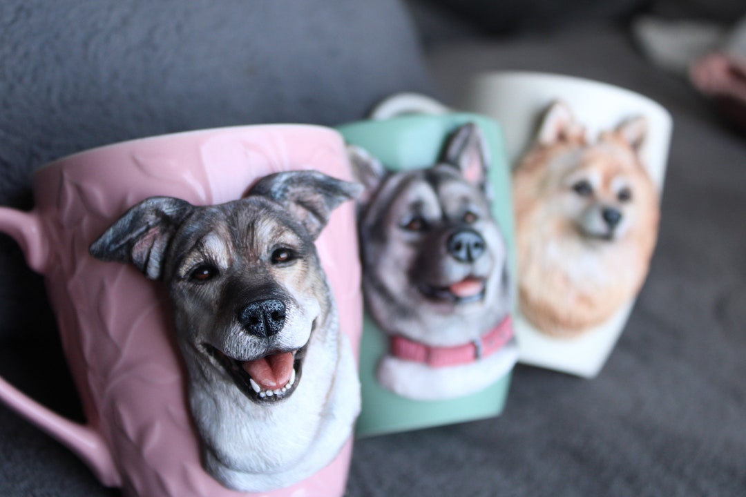 3d Custom Dog Mug - Handmade Polymer Clay Mug - 3d Dog Portrait - Dog ...