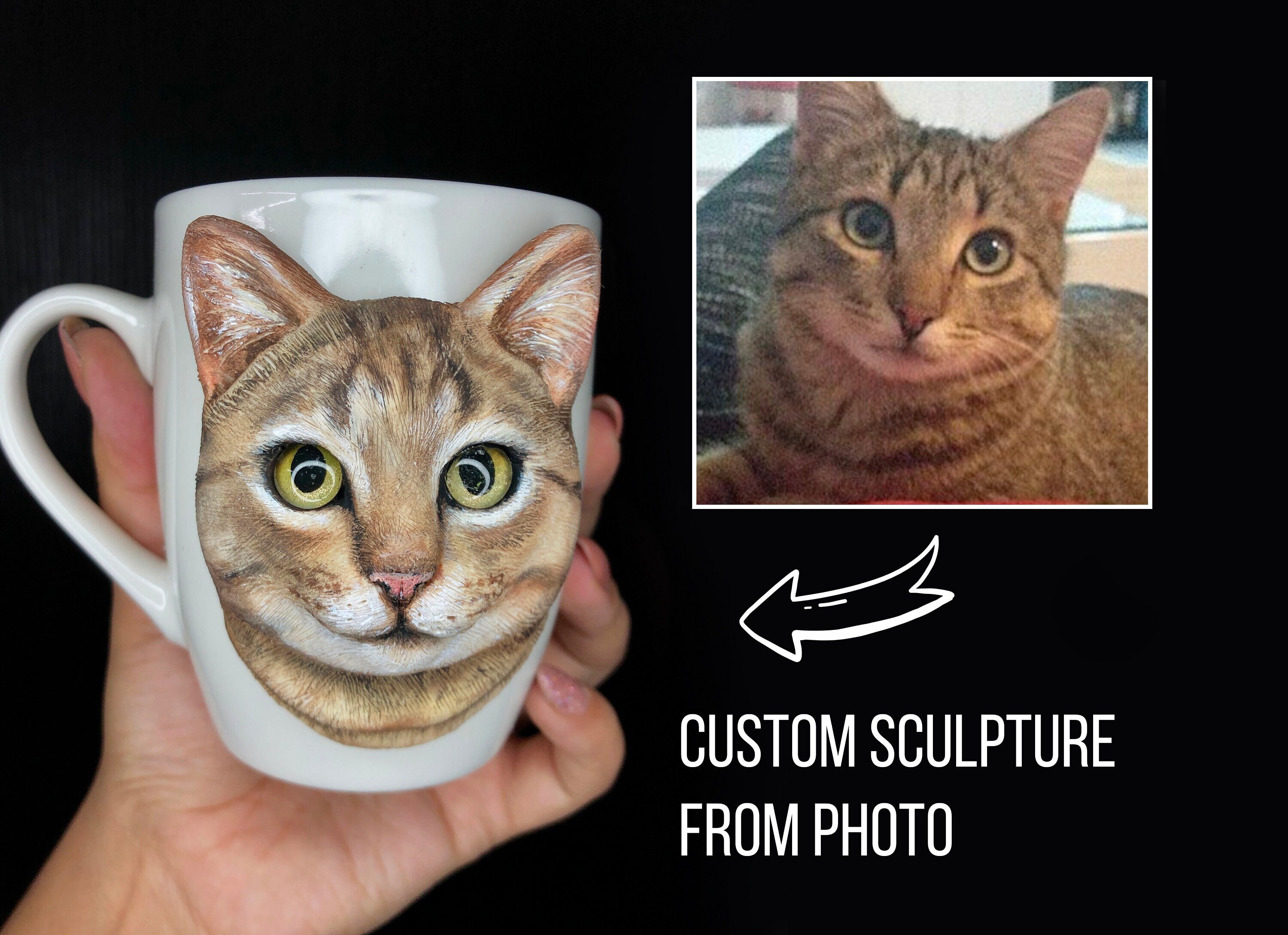 Custom Cat Mug Handmade 3d Polymer Clay Cat Mug 3d Cat - Etsy