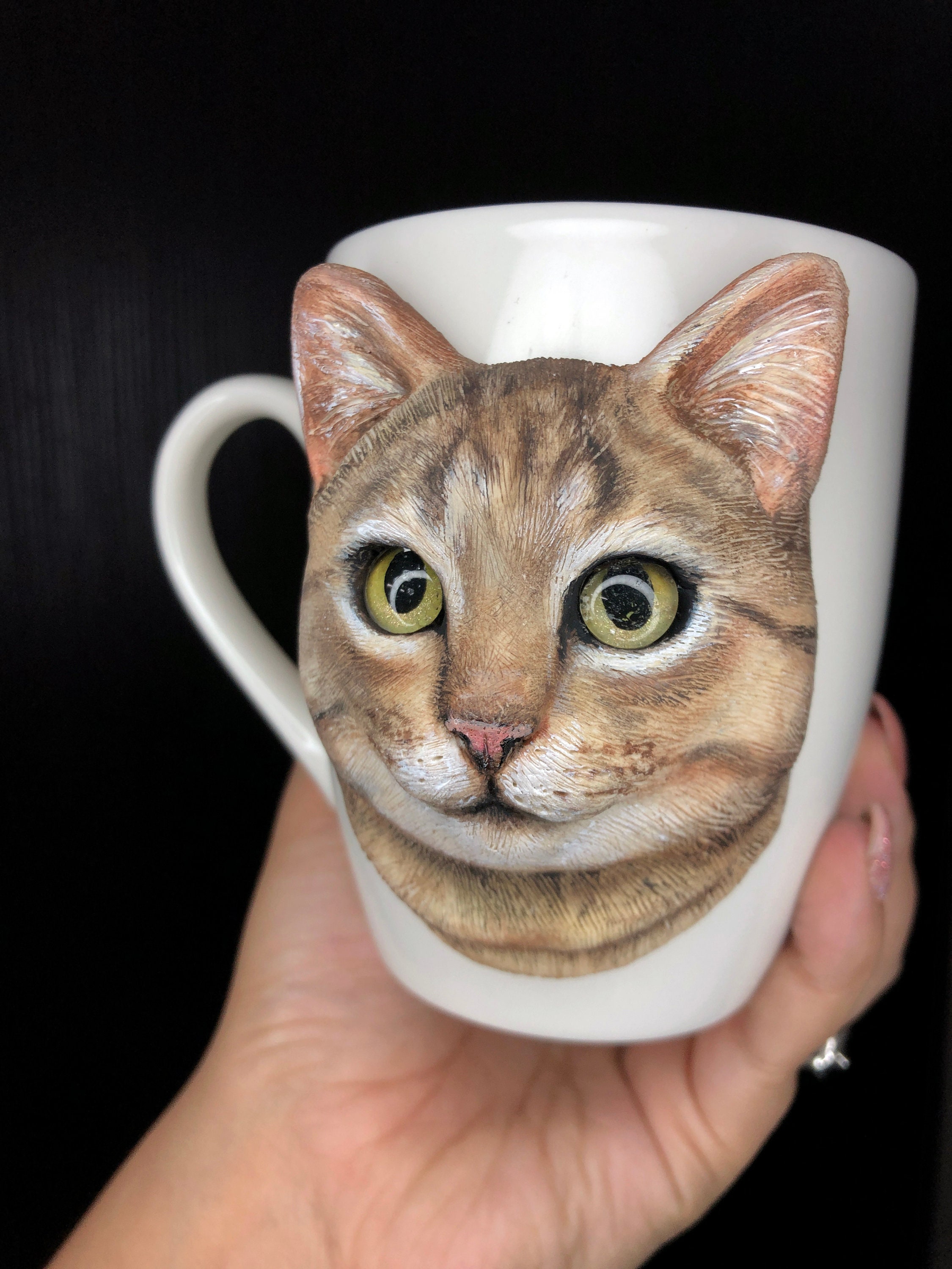 Custom Cat Mug Handmade 3d Polymer Clay Cat Mug 3d Cat - Etsy