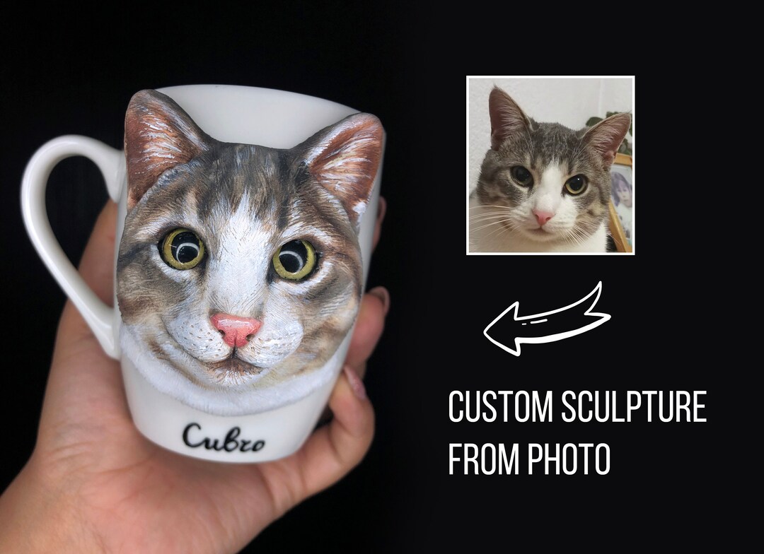 Custom Cat Mug Handmade 3d Polymer Clay Cat Mug 3d Cat Portrait Cat Mom ...