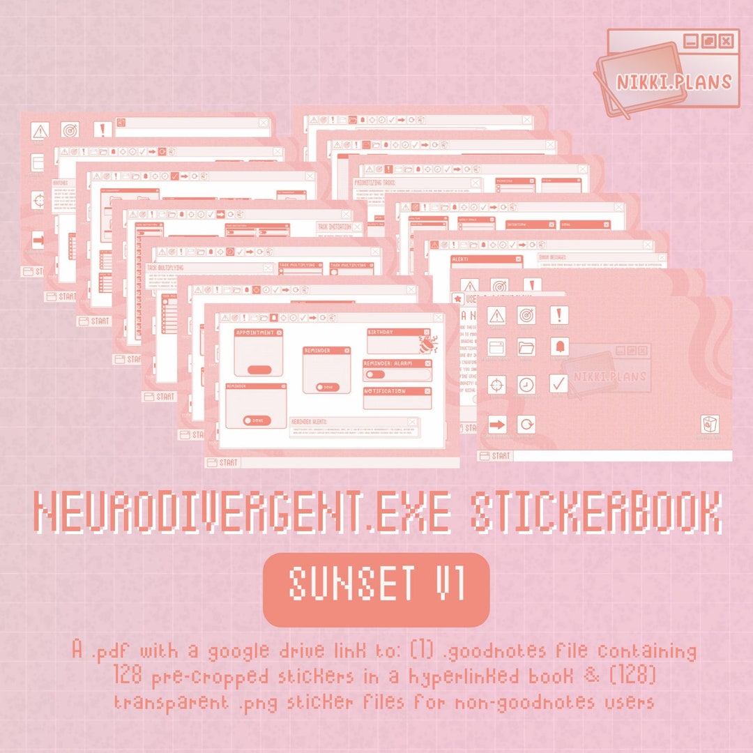 Neurodivergent.exe Stickerbook Sunset V1 Digital Sticker Book, 100 ...