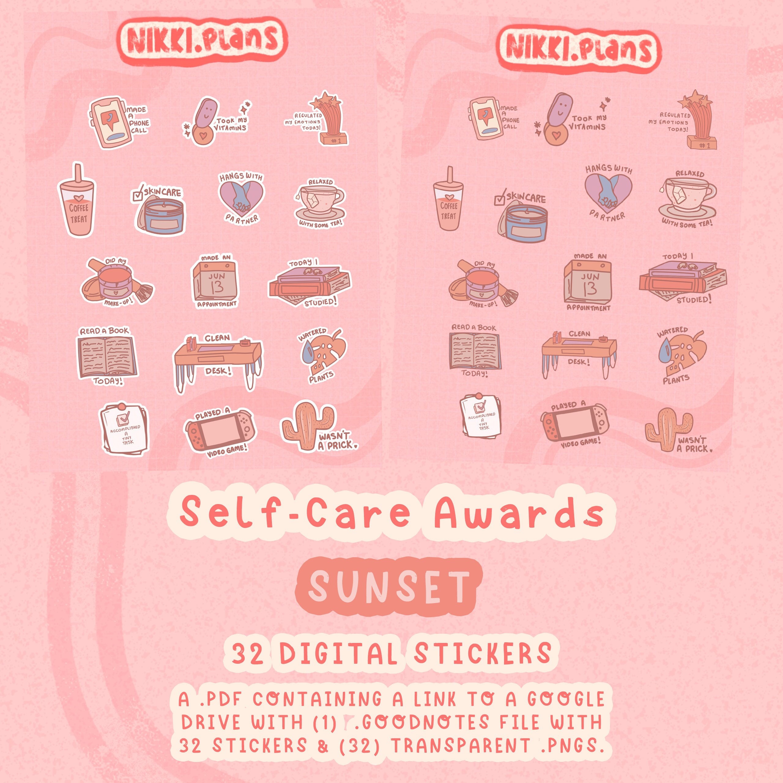 Self Care Awards Sunset Digital Sticker Pack - Etsy