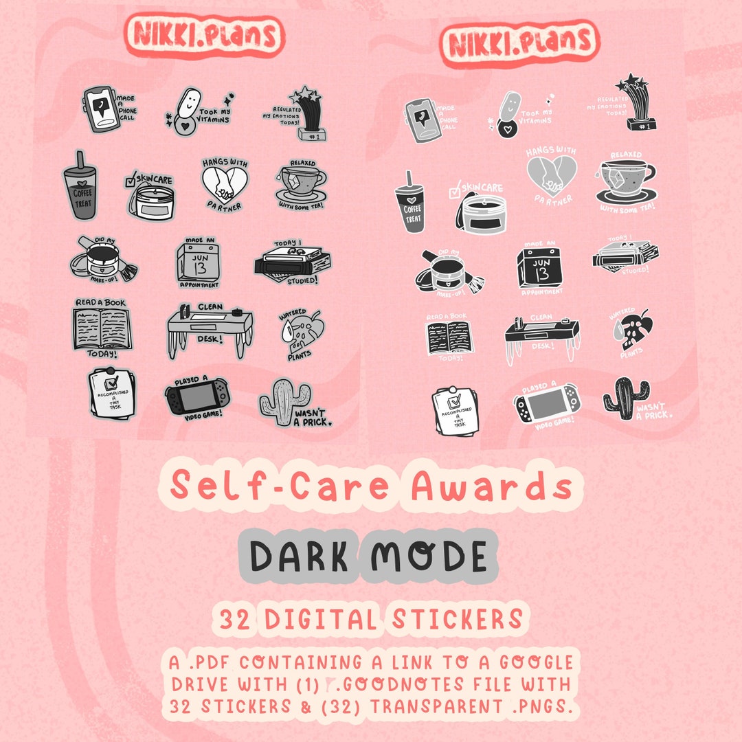 Self Care Awards Dark Mode Digital Sticker Pack - Etsy
