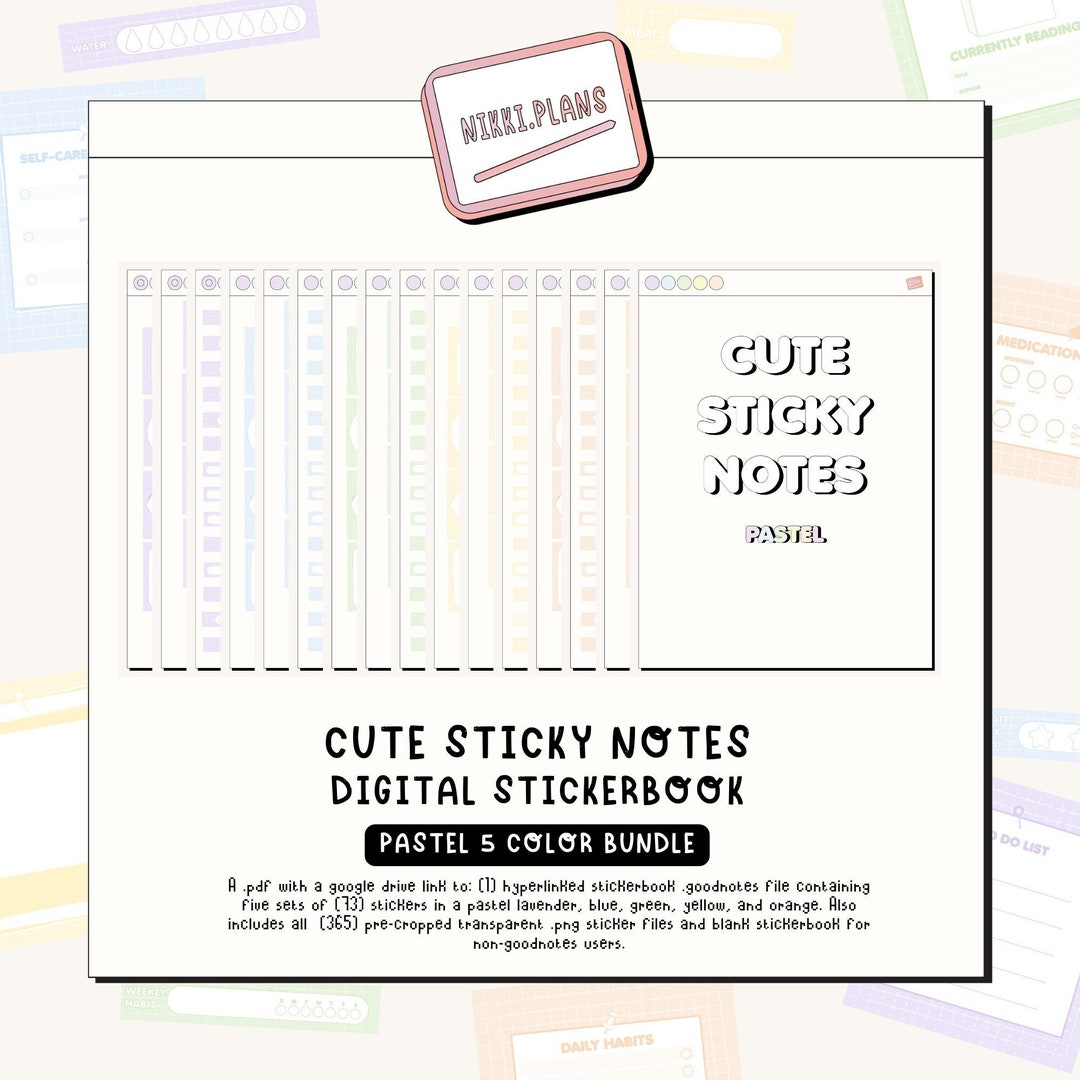 Cute Sticky Notes: Pastel 5 Color Bundle - Digital Stickerbook ...