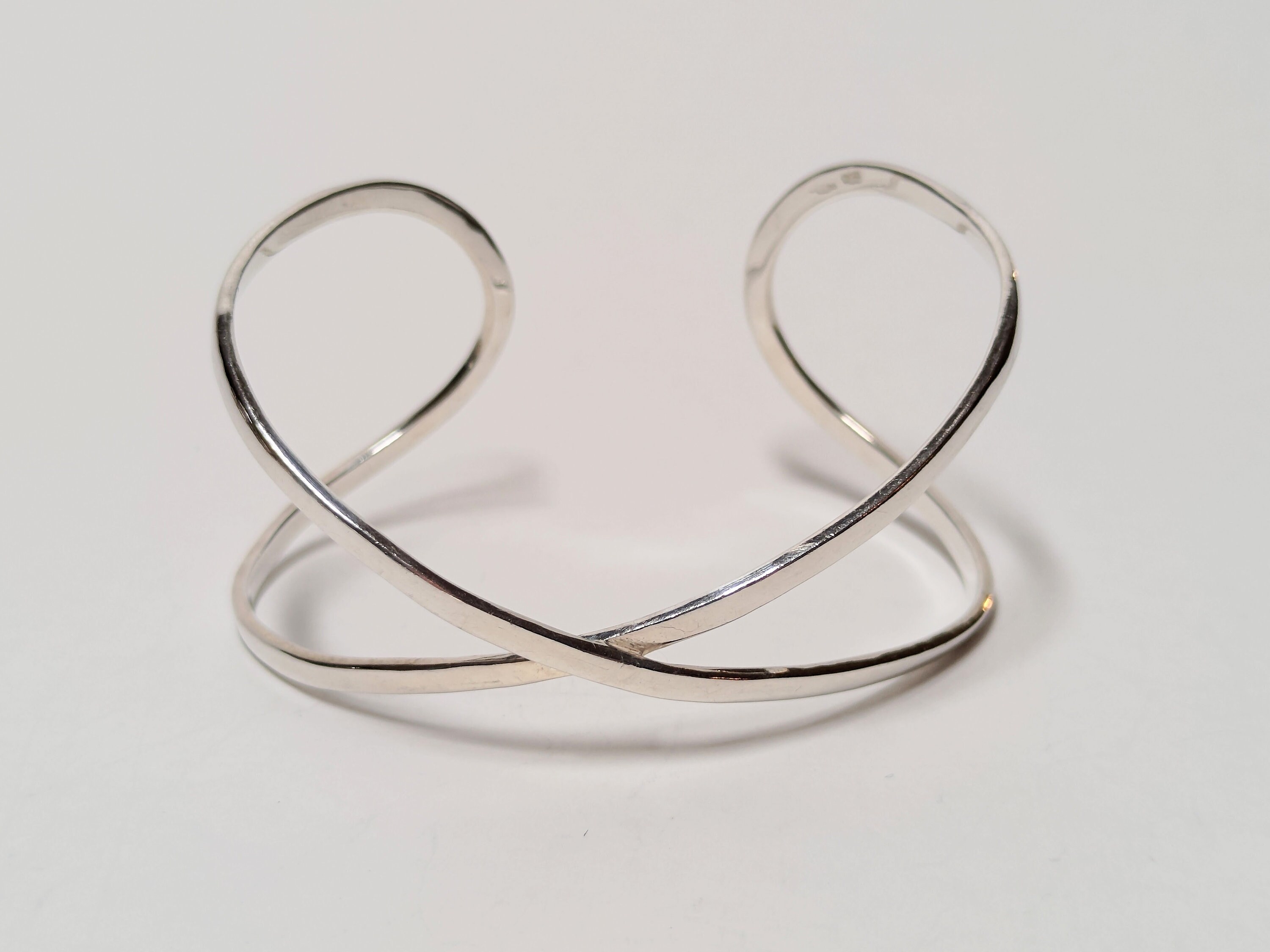 Sterling Silver Fancy Crossover Torq Bangle - Etsy