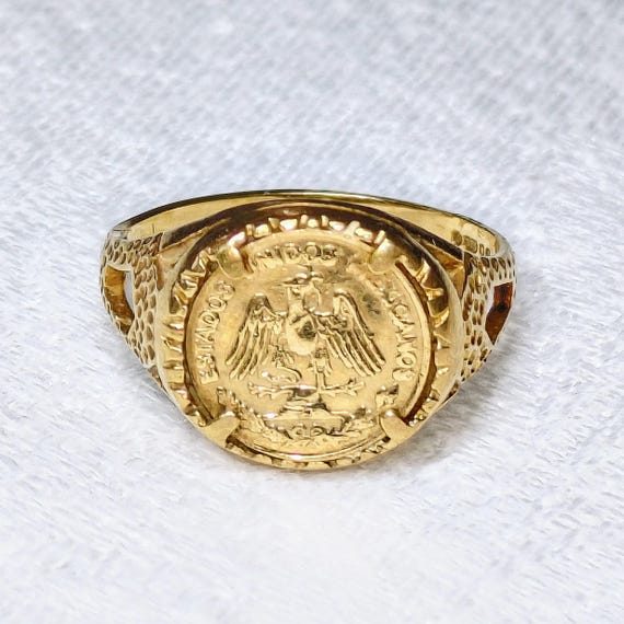 Vintage 9ct gold Mexican Eagle signet ring - Gem
