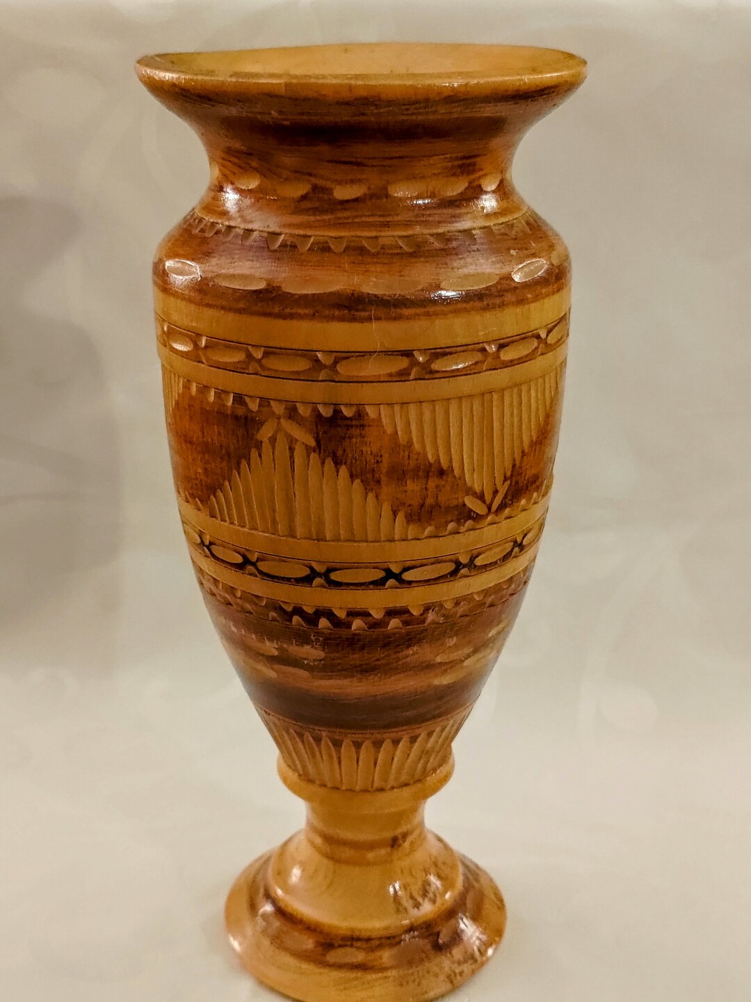 Vintage Hand Carved Natural Wood Vase - Etsy