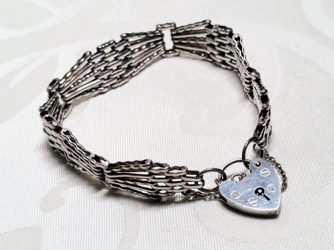Ornate and Unusual Vintage Sterling Silver Gate Bracelet With a Safety ...