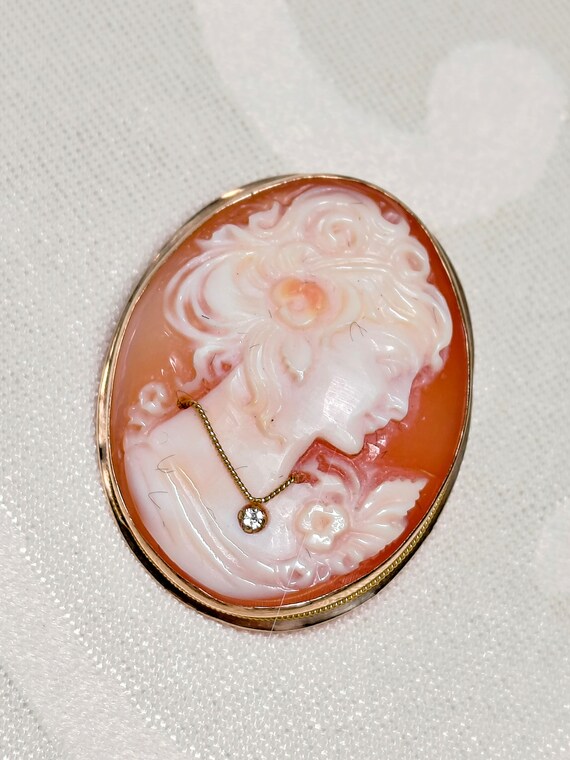 Rare 14k gold & diamond Italian shell cameo pendant b… - Gem
