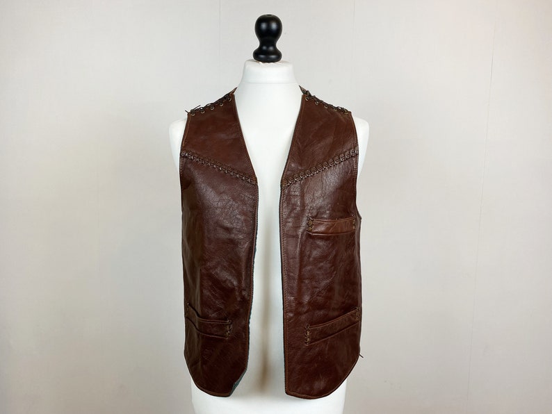 Vintage Leather Lace up Vest Brown Bike Vest Steampunk - Etsy