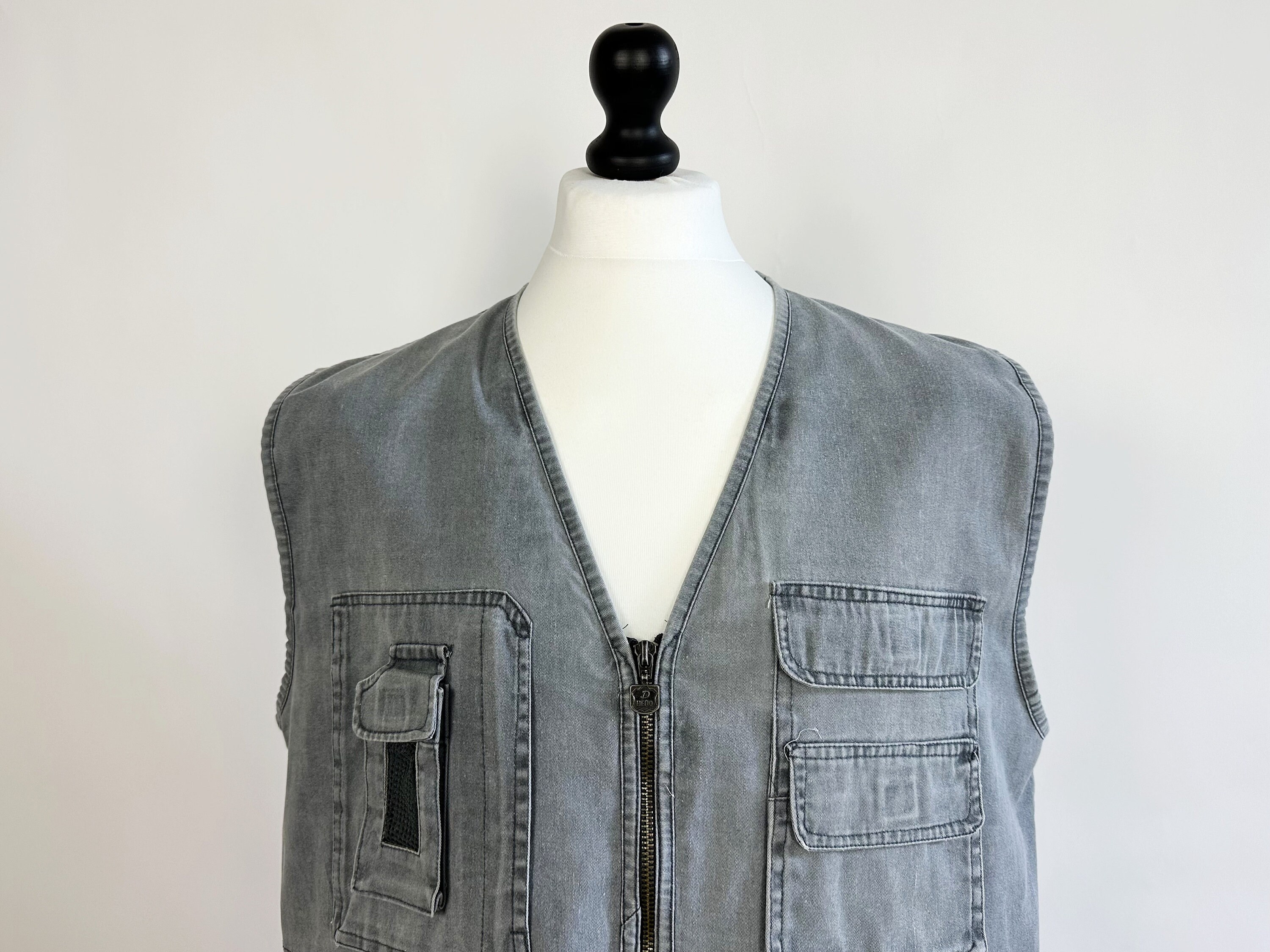 Grey Utility Vest Vintage Active Wear Multi Pocket Fisherman Waistcoat ...