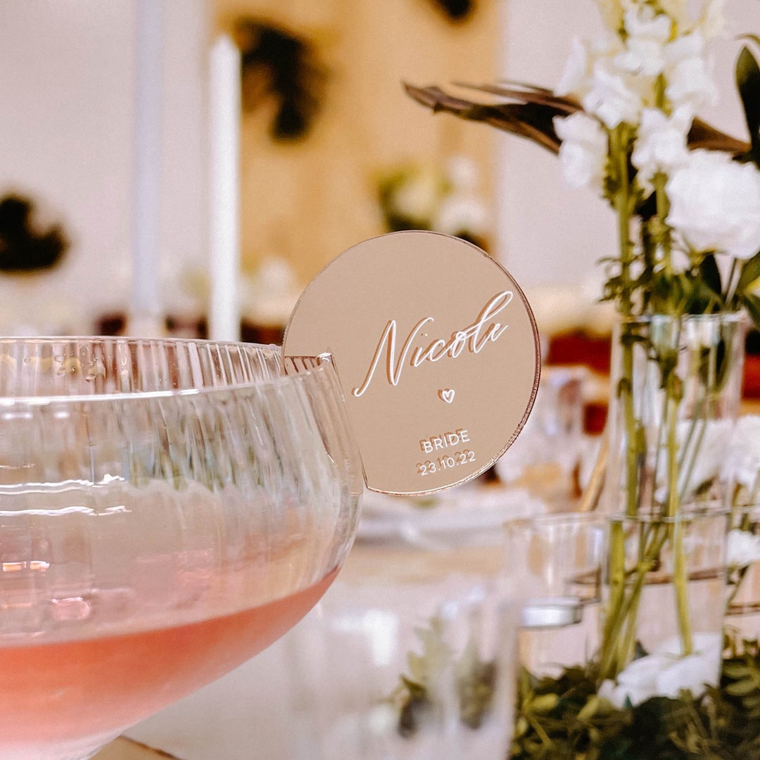 Personalised Acrylic Wedding Name Place Card for Champagne - Etsy UK