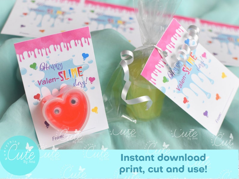 Tarjetas / etiquetas imprimibles de Slime para el día de San Valentín ...