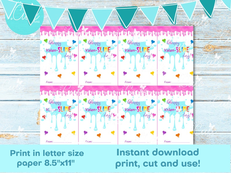 Printable Slime Valentine's Day Cards/tags, Valen-slime, Kids ...