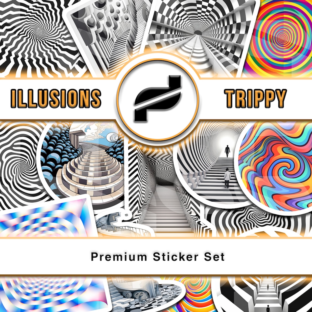10 Optical Illusion Various Art Styles and Colors Sticker Lot Fun Pack ...