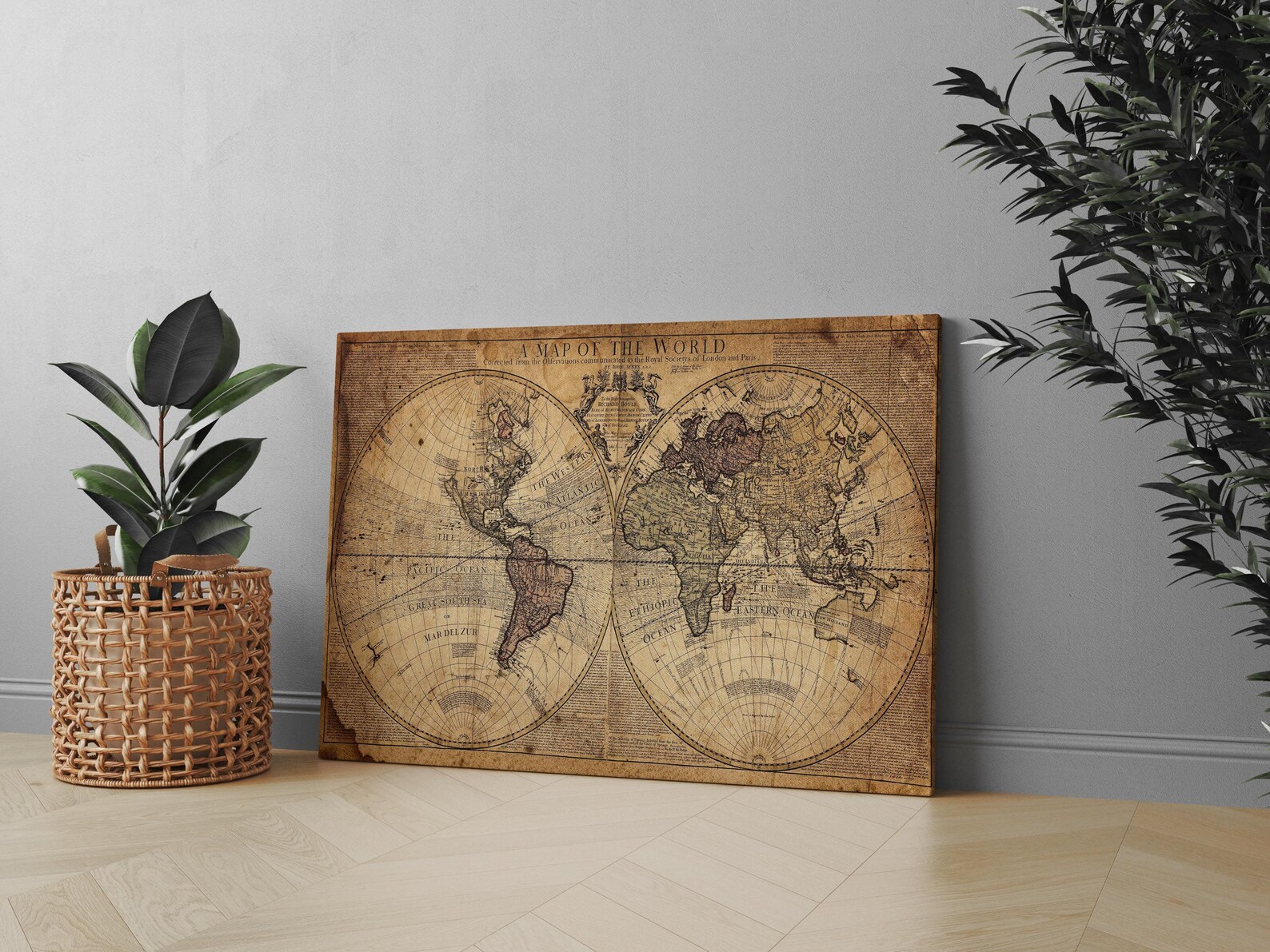 Framed Old World Map, Vintage World Map Canvas Art, Old World Map Art ...