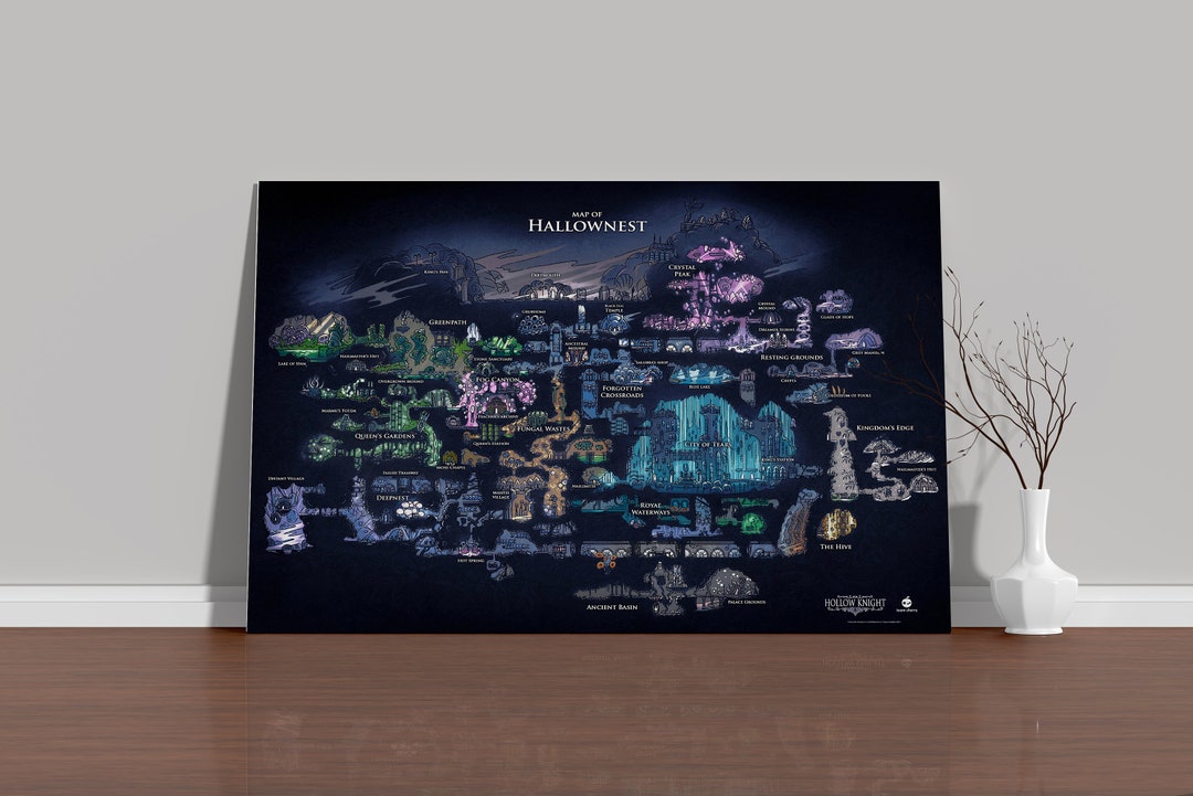 Hollow Knight Map Poster, Game Art Wall Decor, Hollownest World Map ...