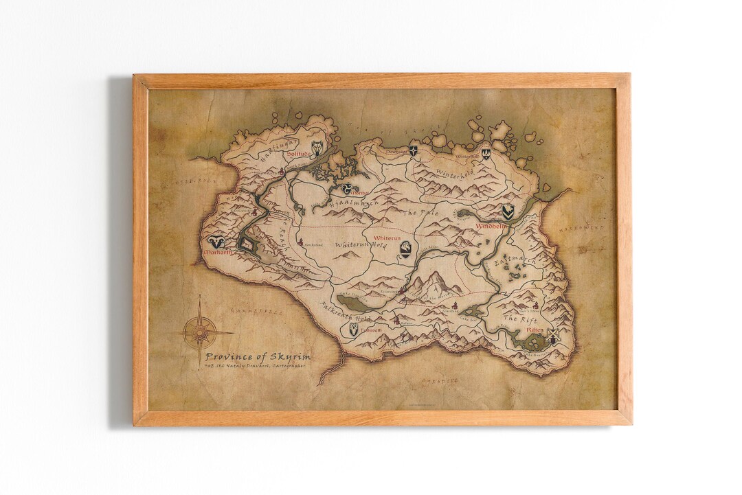 The Elder Scrolls Map,skyrim Map Print, Map of Tamriel Canvas, Province ...
